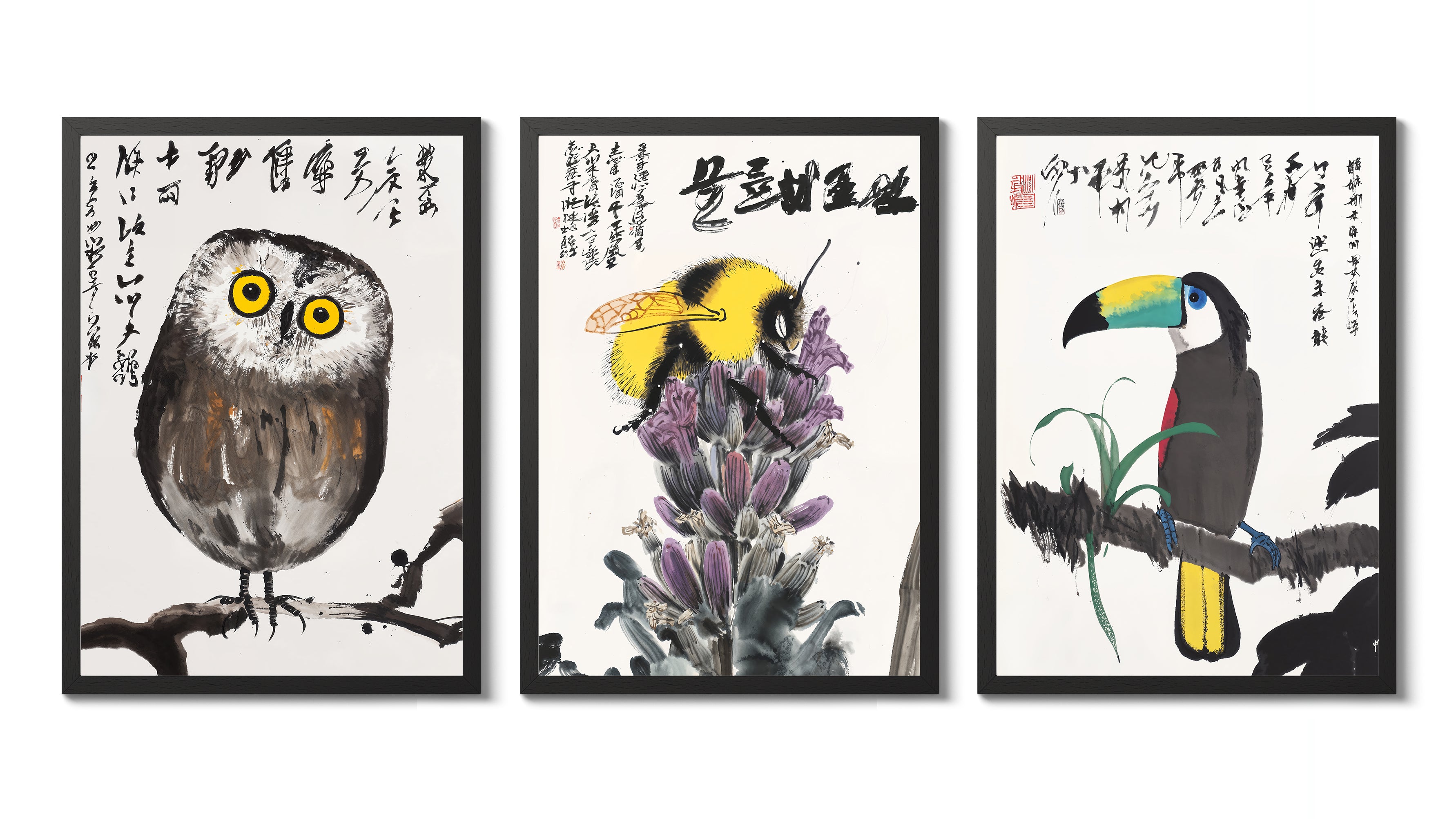Japanese Wildlife Studies Triple | Japanese | Framed Prints & Posters ...