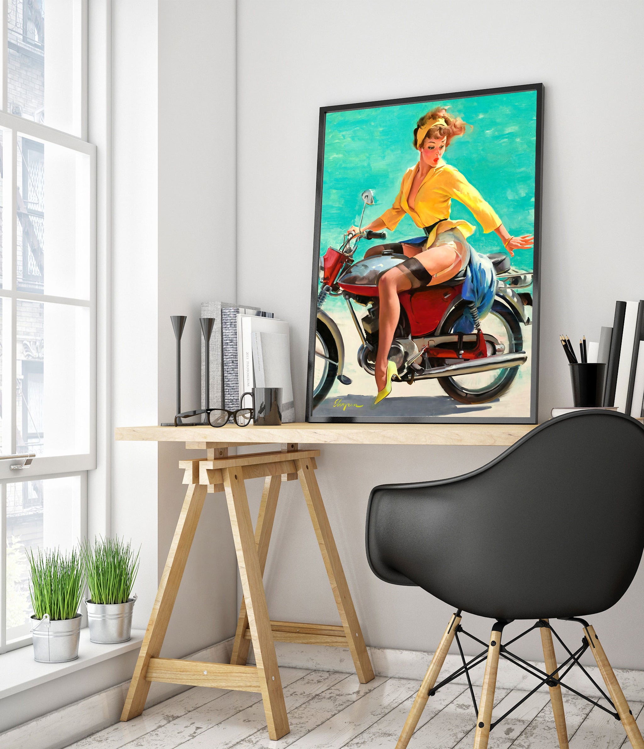 Riding Motorcycle - Pin-Ups | Vintage Ads | Framed Prints & Posters ...