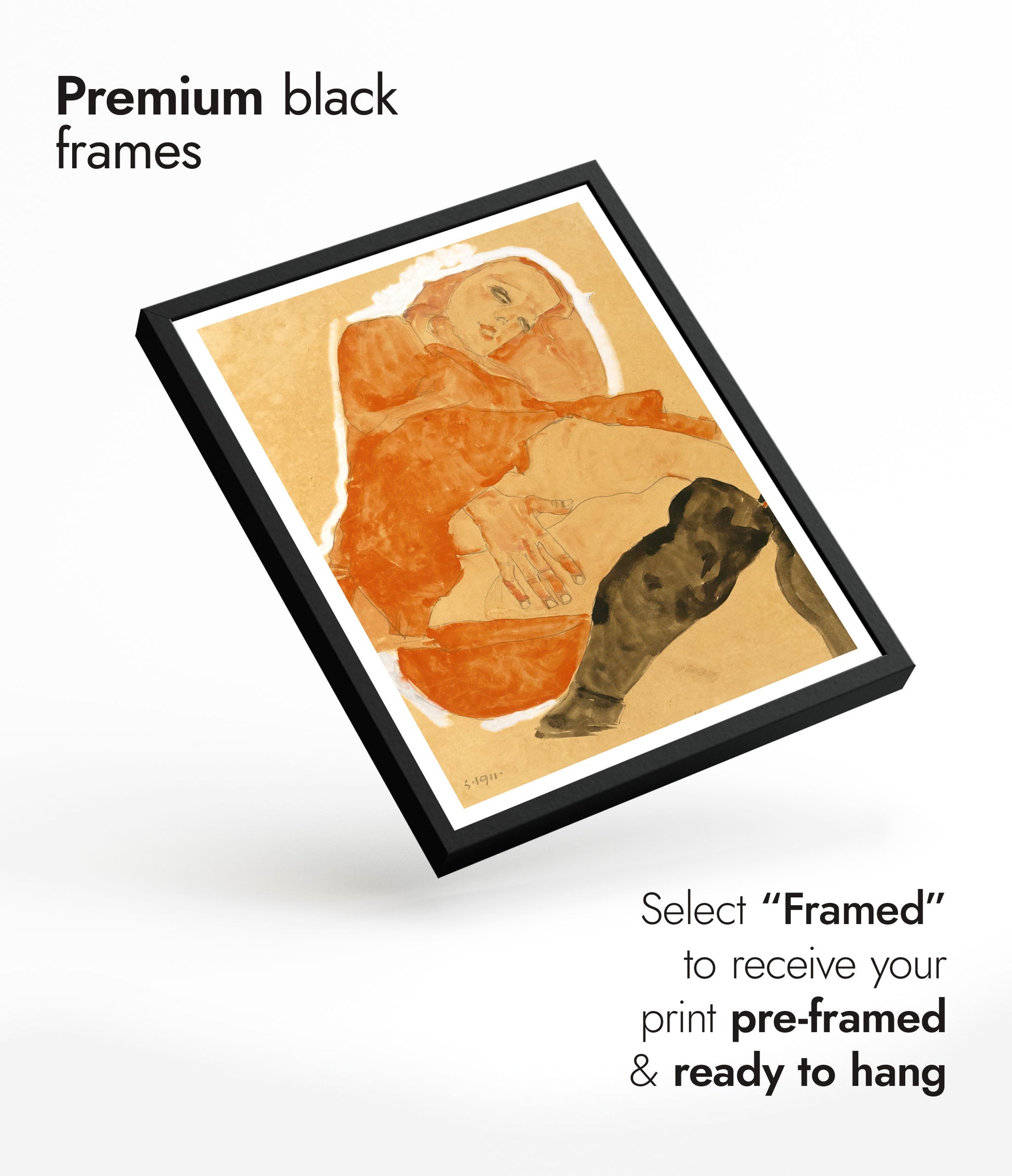 Girl in Red Robe and Black Stockings - Egon Schiele | Art | Framed ...