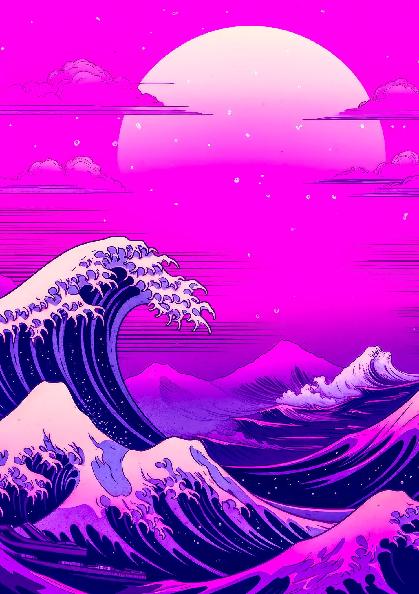 Great Wave at Dusk - Synthwave | Anime & Cartoon | Framed Prints ...